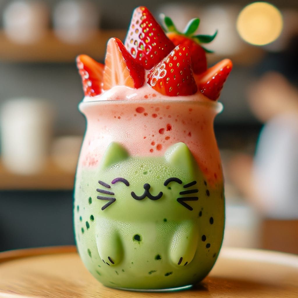 strawberry matcha frappe - AI Generated Artwork - NightCafe Creator