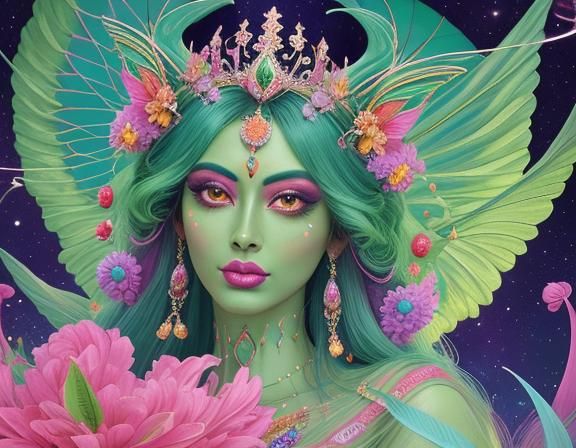 beautiful pretty face queen human goddess green Luner Indian moon moth ...