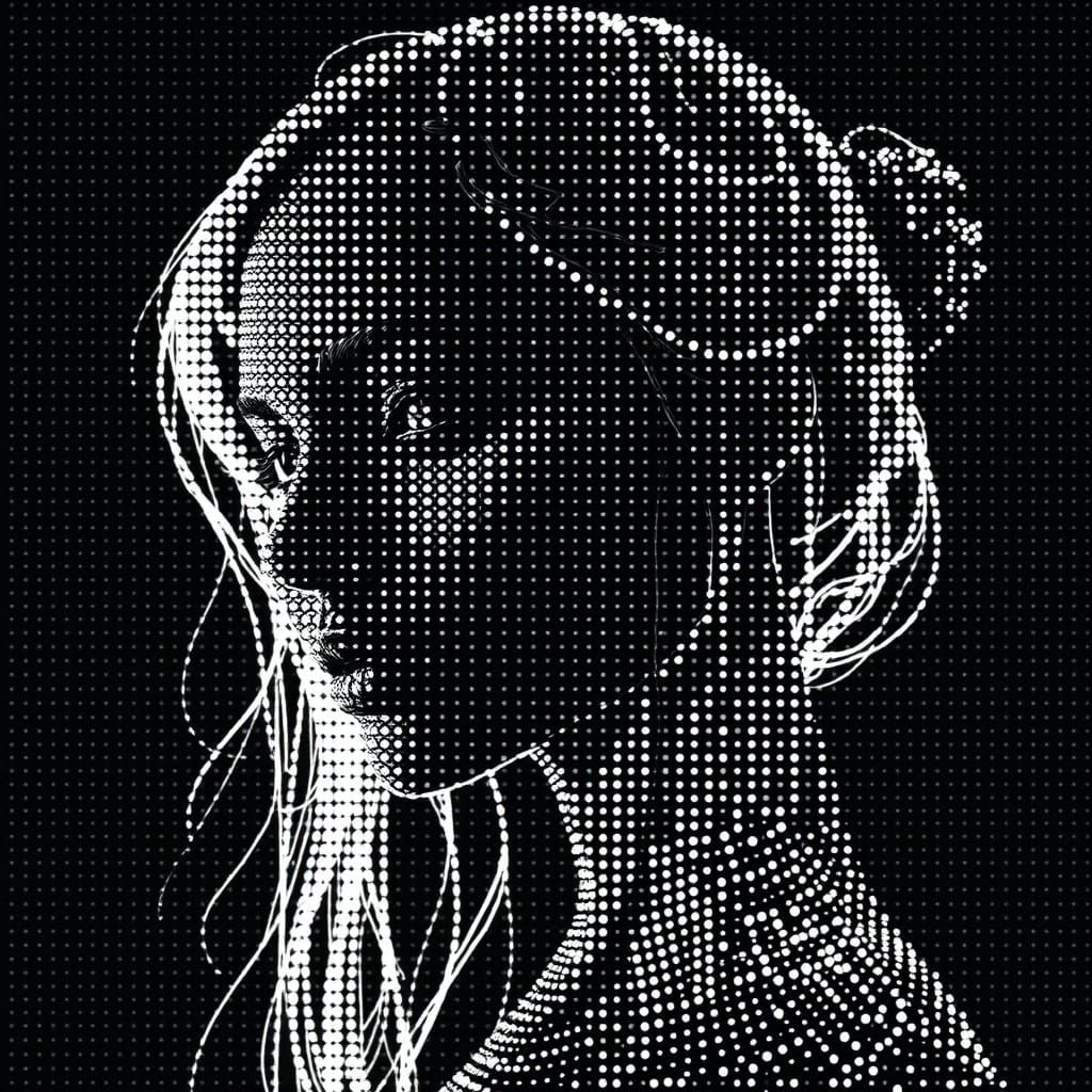 a stunning piece of Dot Matrix Art, using a grid of dots to form a ...
