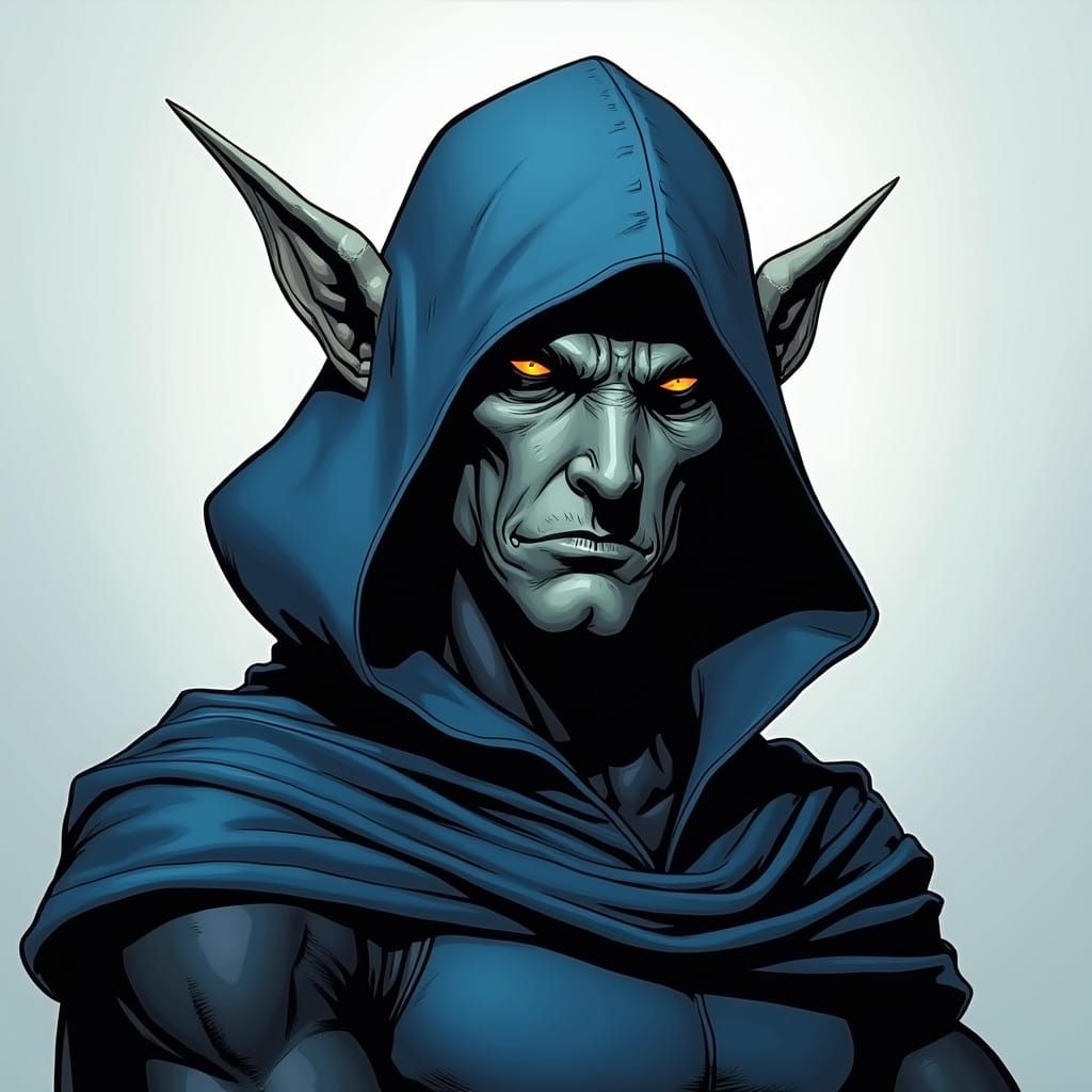 Grey Gremlin II - Mysterious Grey Alien in Hooded Blue Tunic