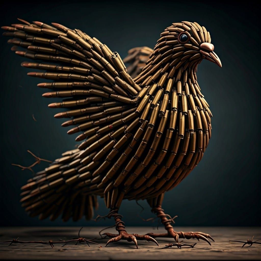 Elegant Dove Crafted from Bullet Casings, Barbed W... - AI Art