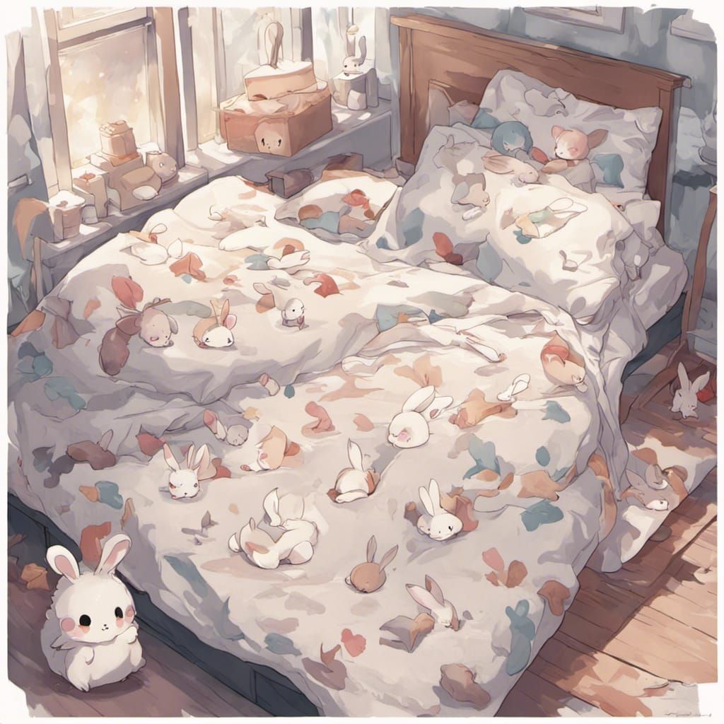 Bed sheets with rabbits patterns - AI Generated Artwork - NightCafe Creator