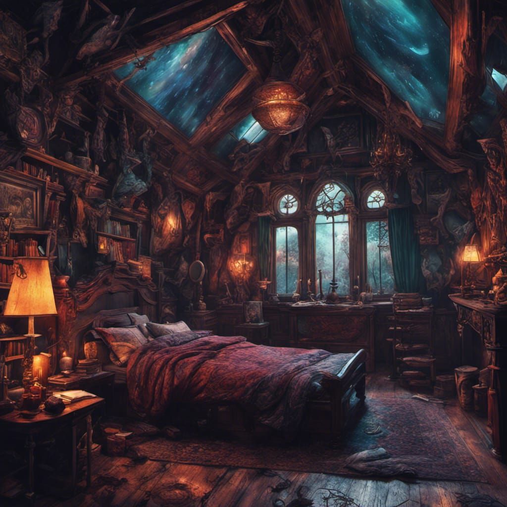 Witchy dark akademia room - AI Generated Artwork - NightCafe Creator