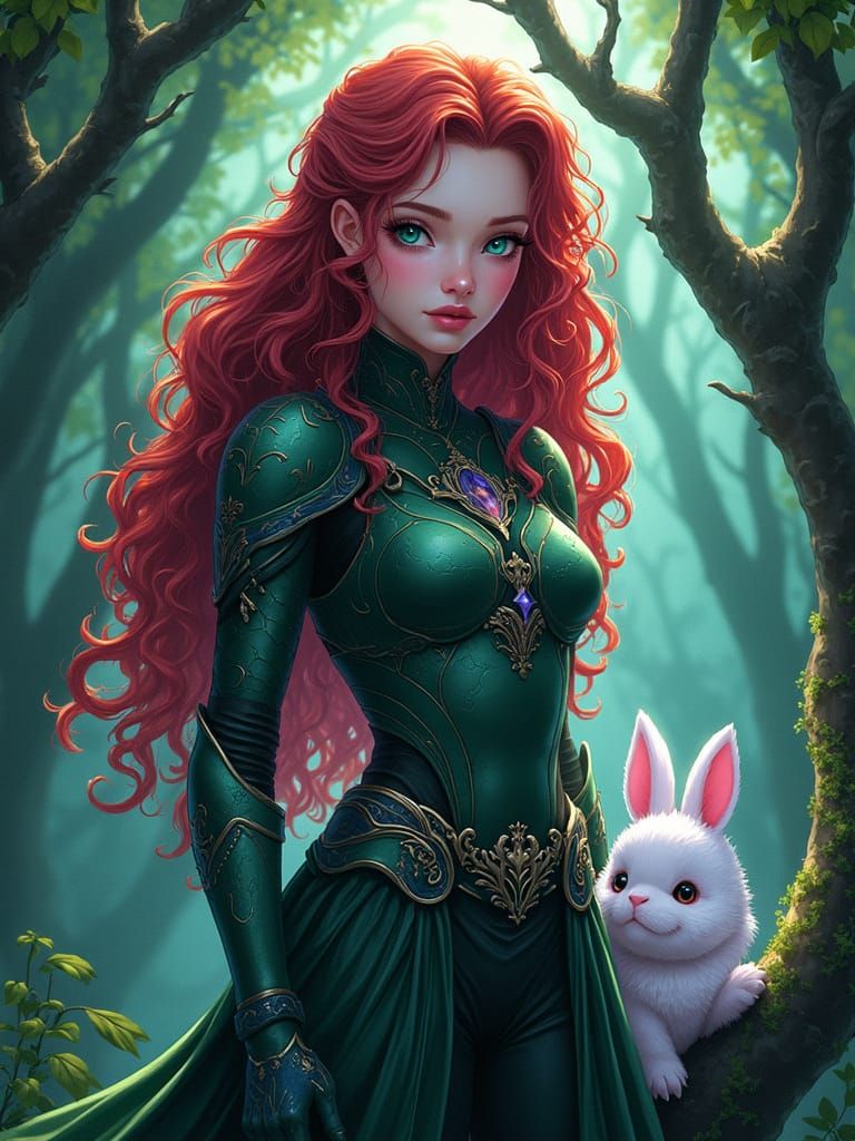 Mystical Female Warrior in Snake Skin Armor, Surro... - AI Art