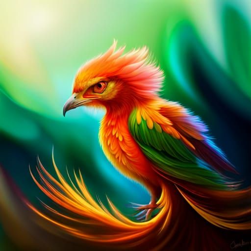 a detailed digital photograph of a beautiful and cute fluffy phoenix ...