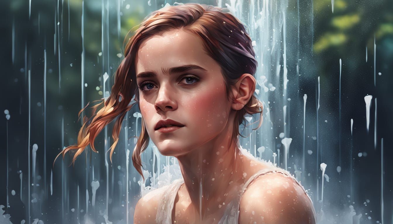 Emma Watson shower waterfall - Detailed Portrait in Waterfa...