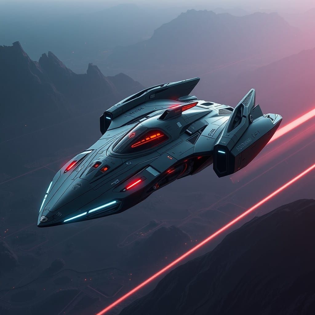 Ethereal Cyberpunk Spacecraft Unfolds in Aerodynam... - AI Art