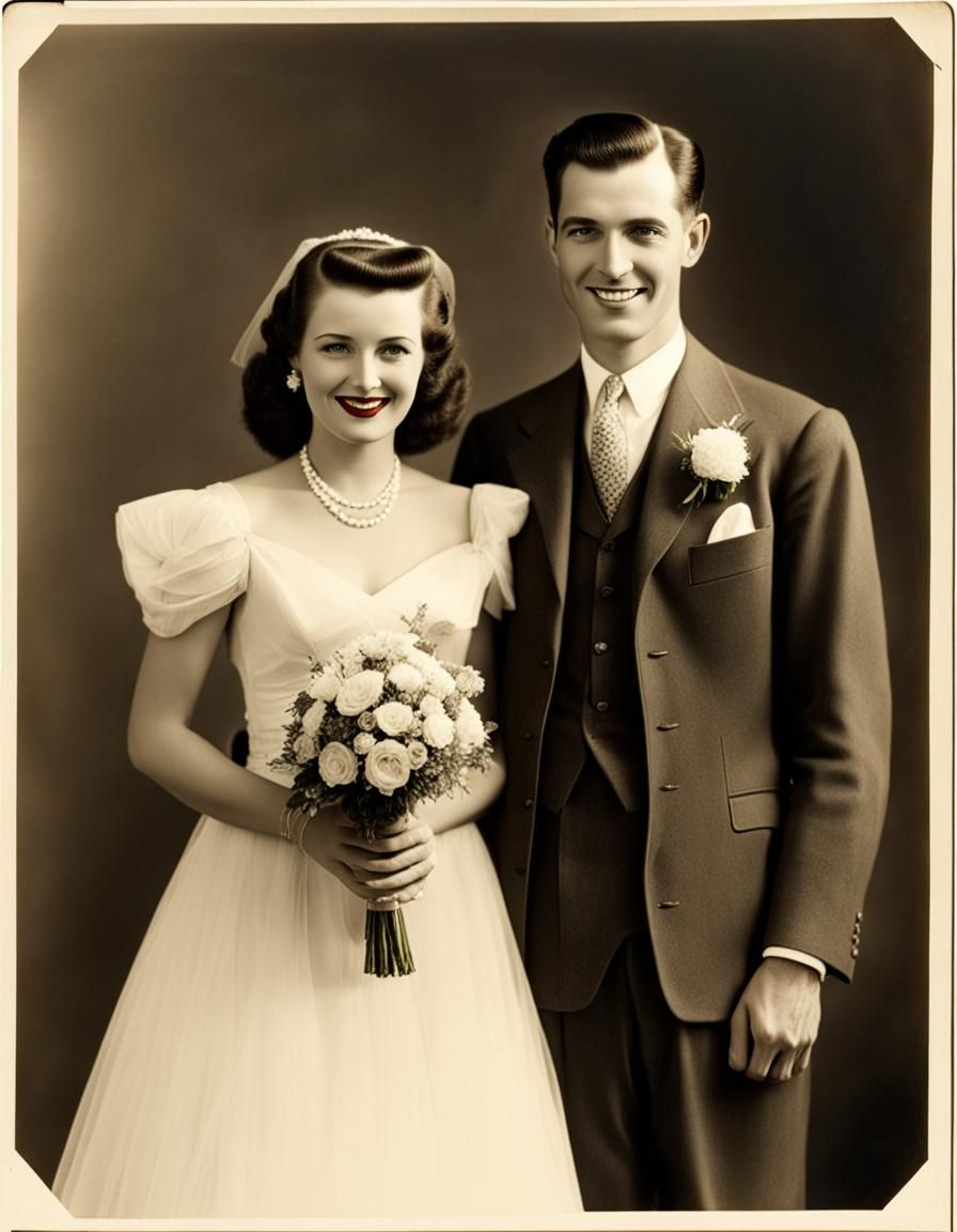 Couple in the late 1940's getting married - AI Generated Artwork - NightCafe Creator