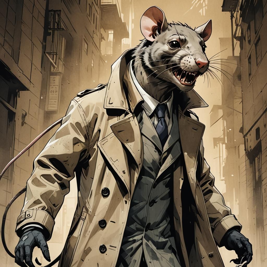 Animal Detective - Gumshoe Rat in Noir Anime Style