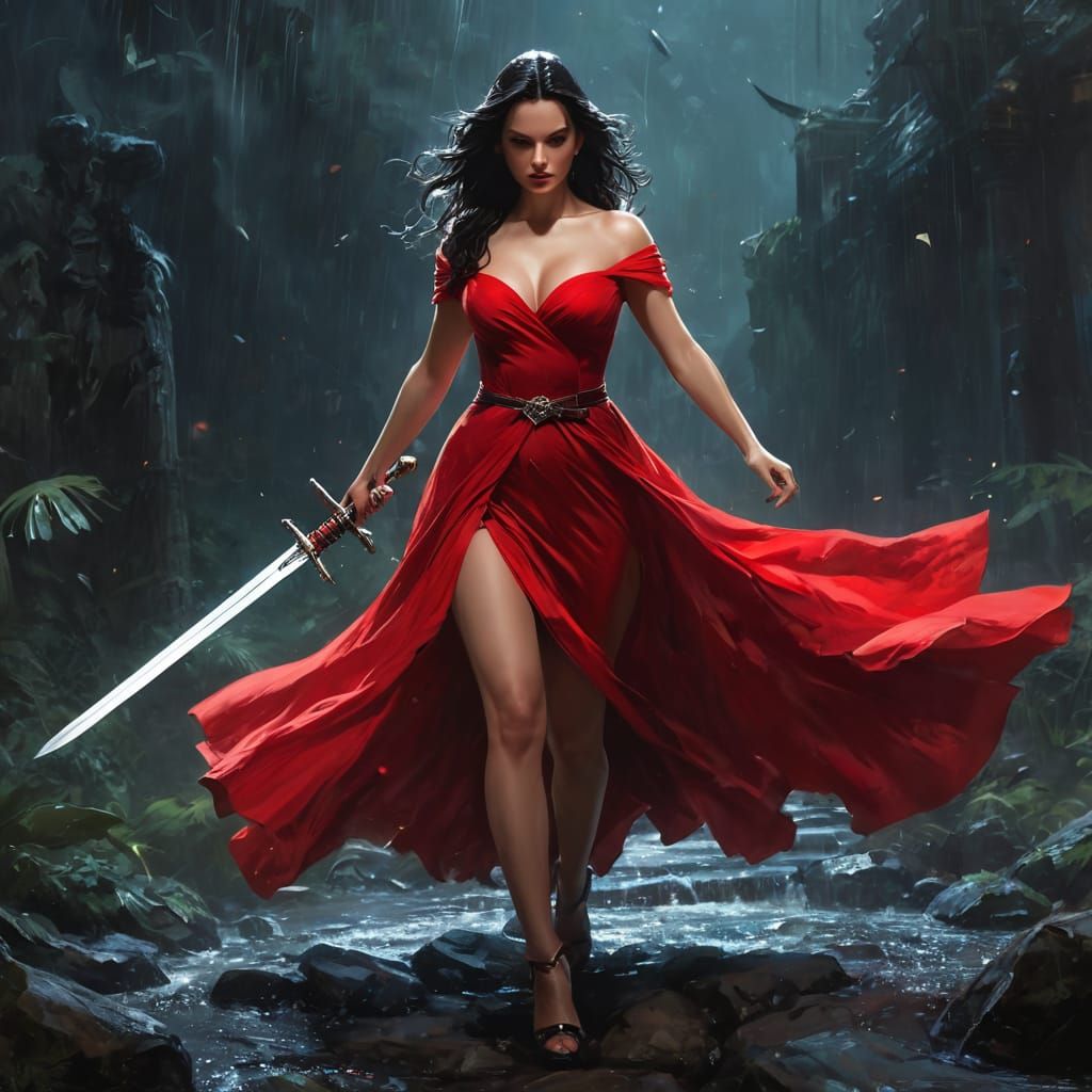 Lady In Red sword - AI Generated Artwork - NightCafe Creator