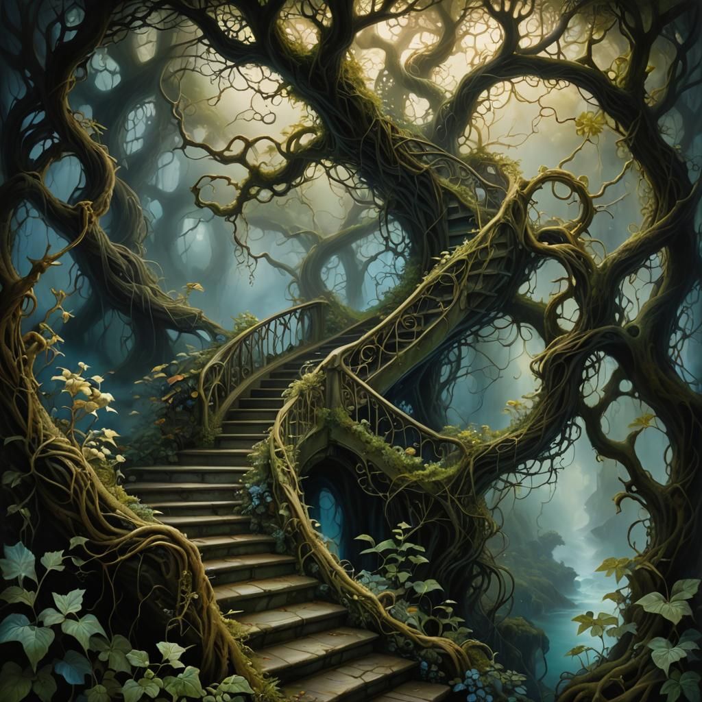 Forest Stairs - AI Generated Artwork - NightCafe Creator