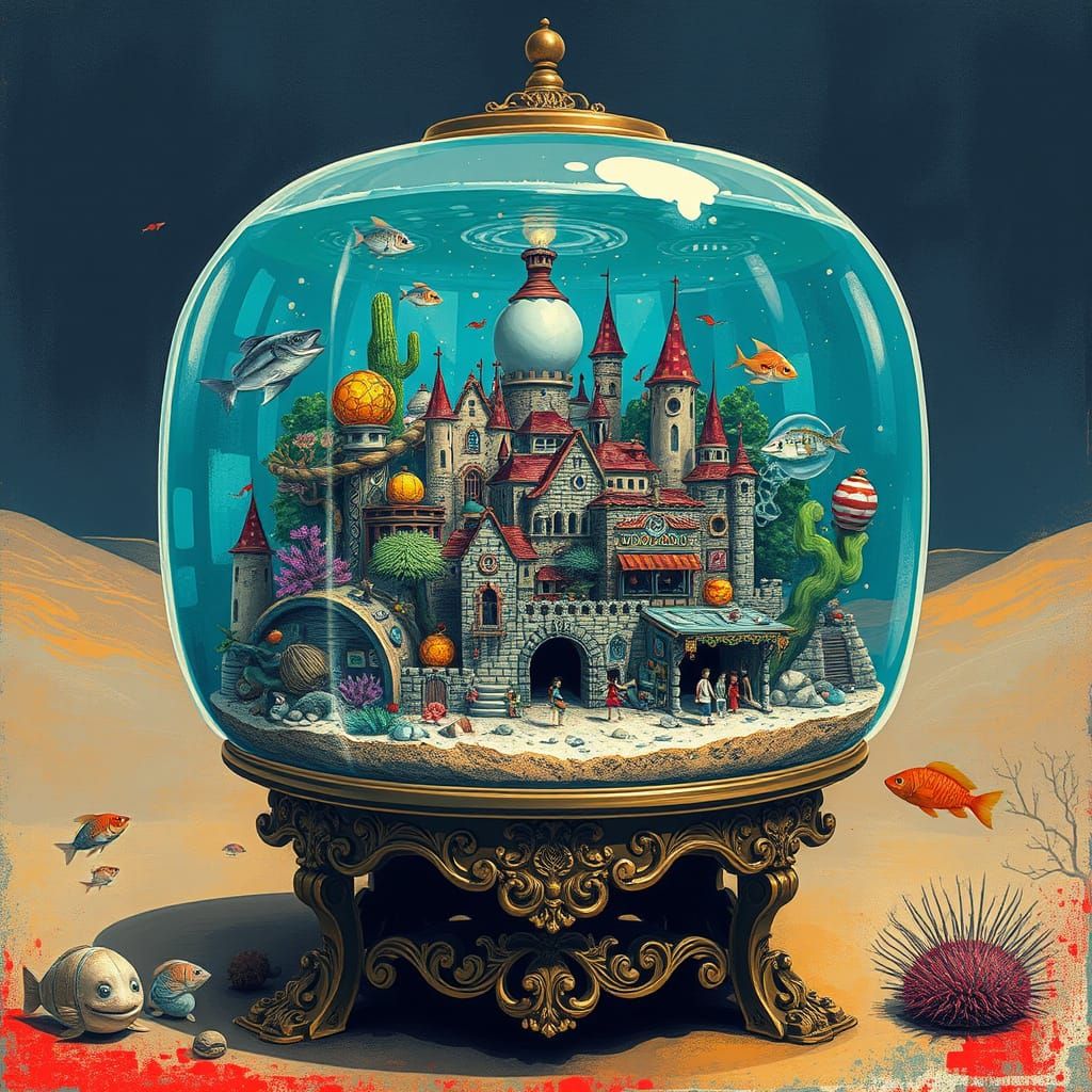 Water World - Intricate Underwater City in Glass Tank, Graff...
