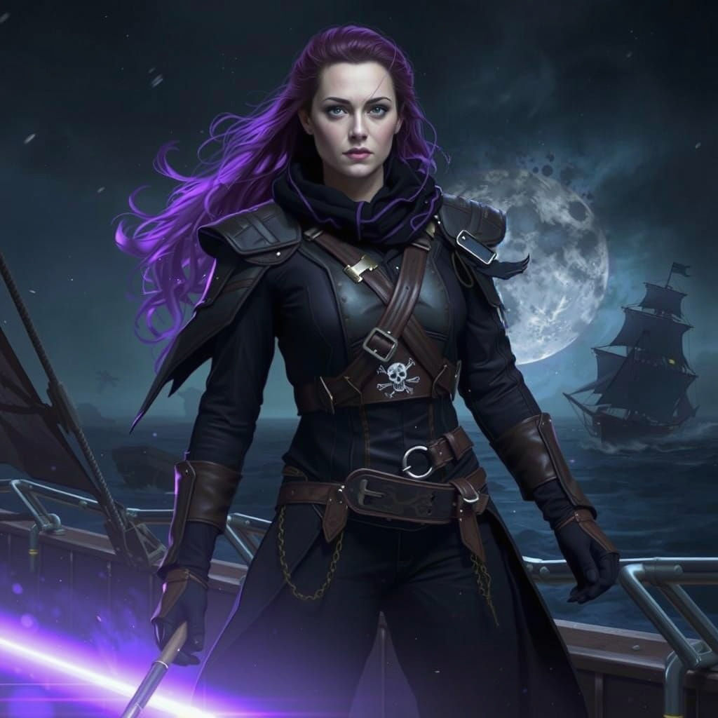 Pirate Wench Navigating a Cosmic Storm - AI Art