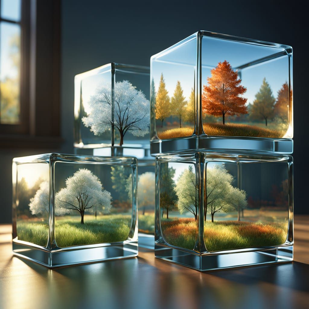 Cubes - Realistic Glass Sculpture with Seasonal Scenes