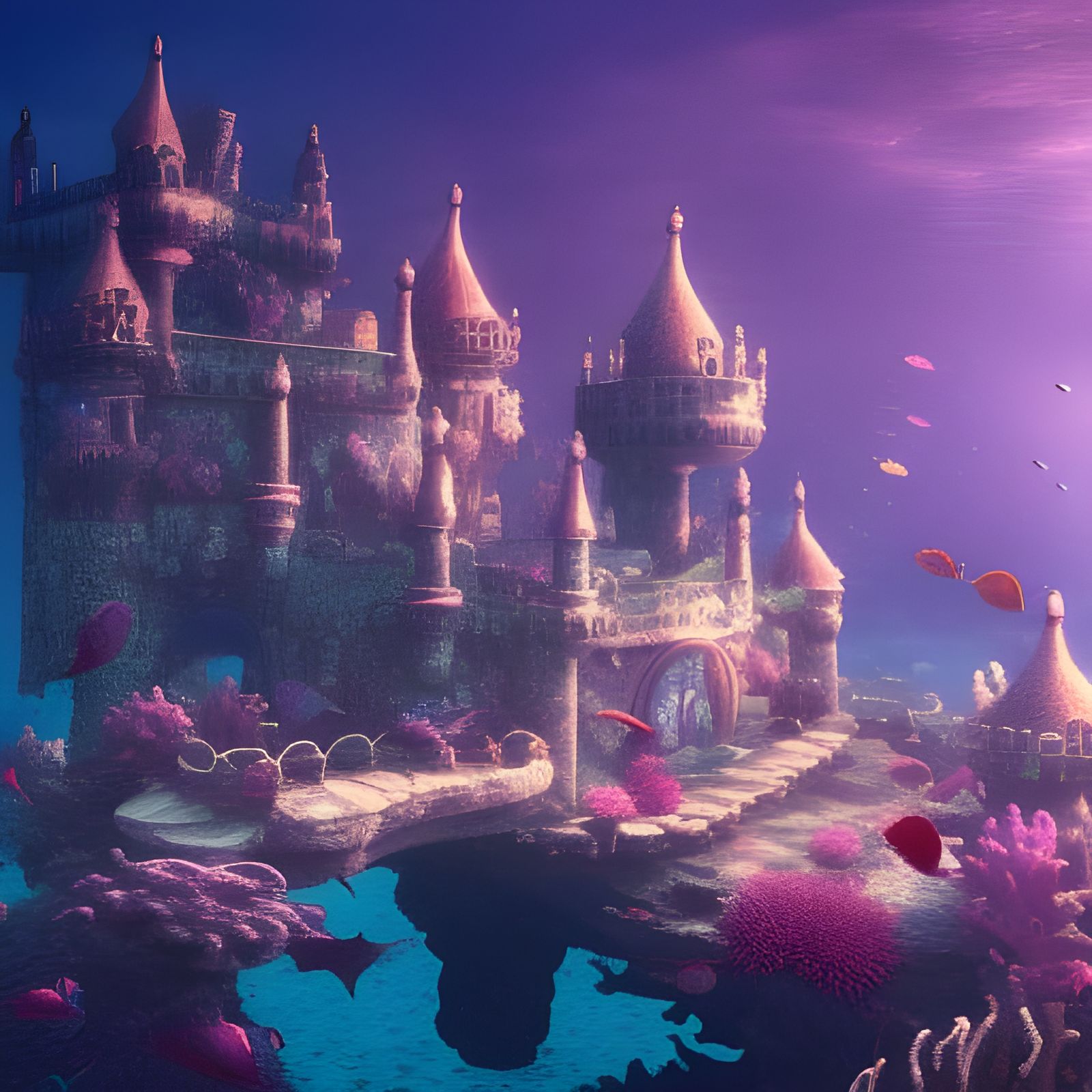 Purple Underwater Castle - AI Generated Artwork - NightCafe Creator