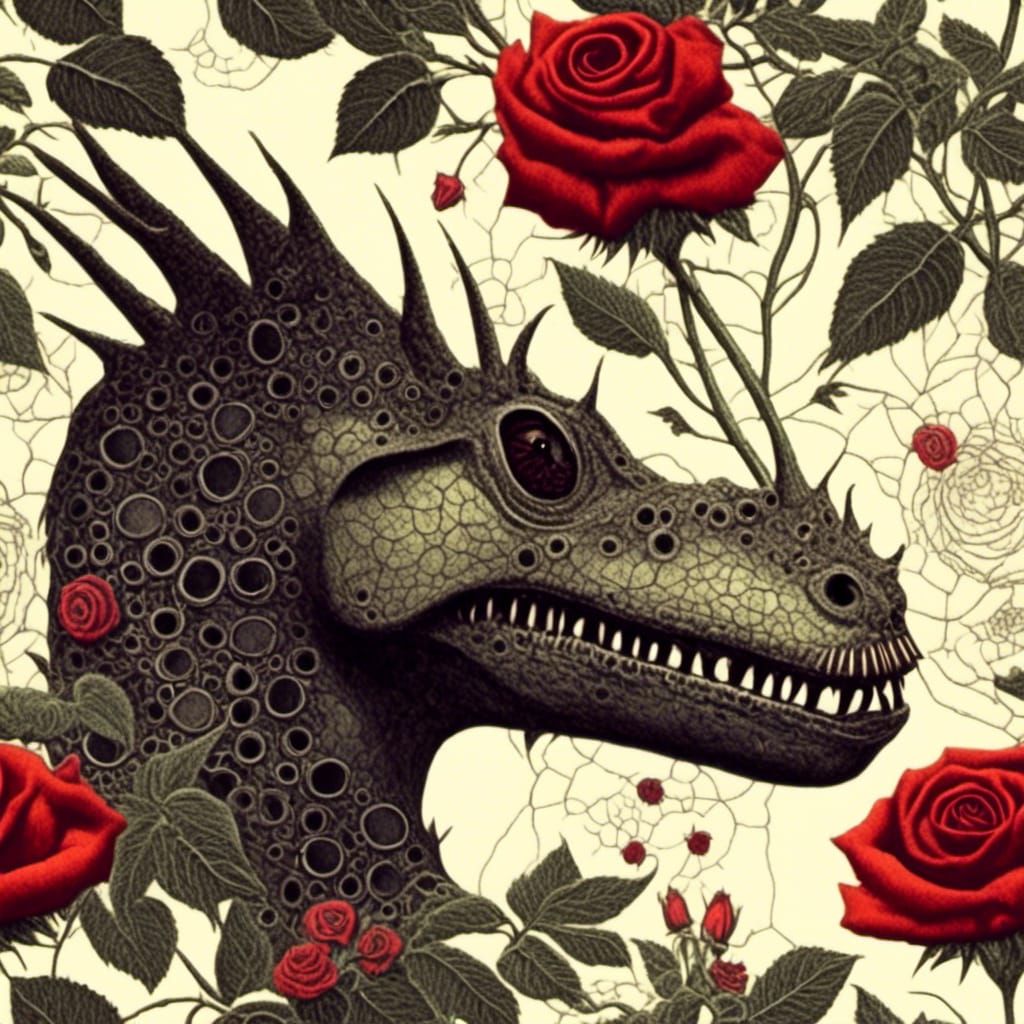 Dinosaur with roses - AI Generated Artwork - NightCafe Creator
