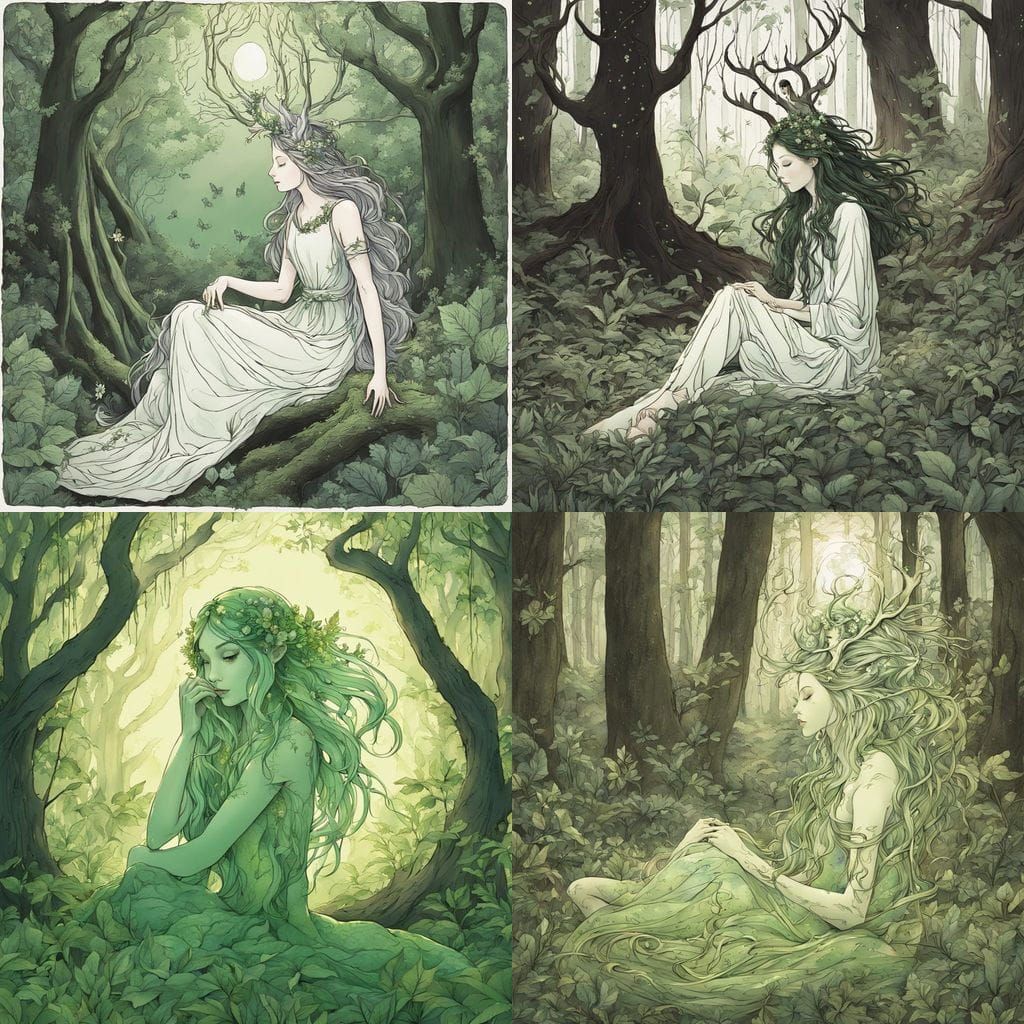 A mystical, green female nymph series