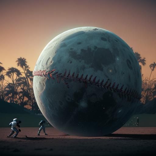 baseball game with aliens on the moon, macro shot, cinematic shot ...
