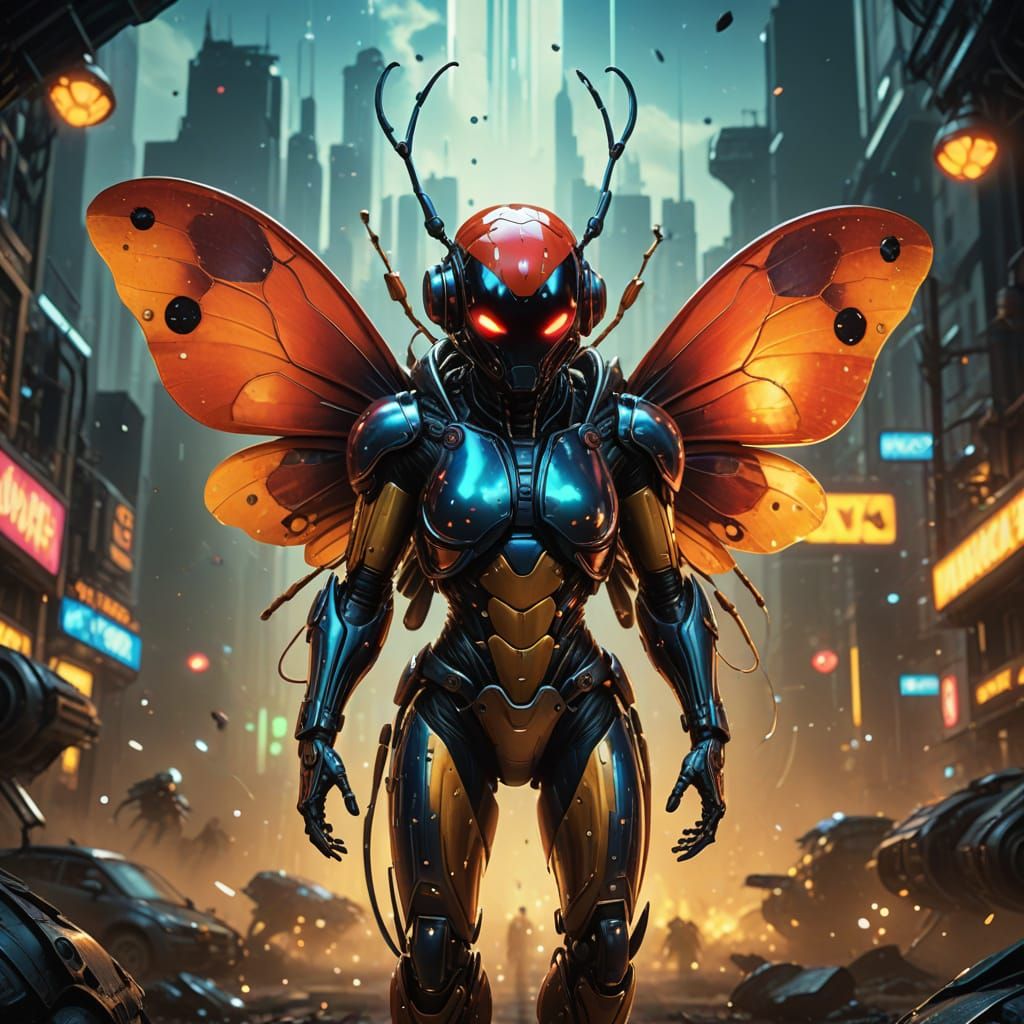 Hyperrealistic Ladybug Alien in Vibrant, Glowing A... - AI Art