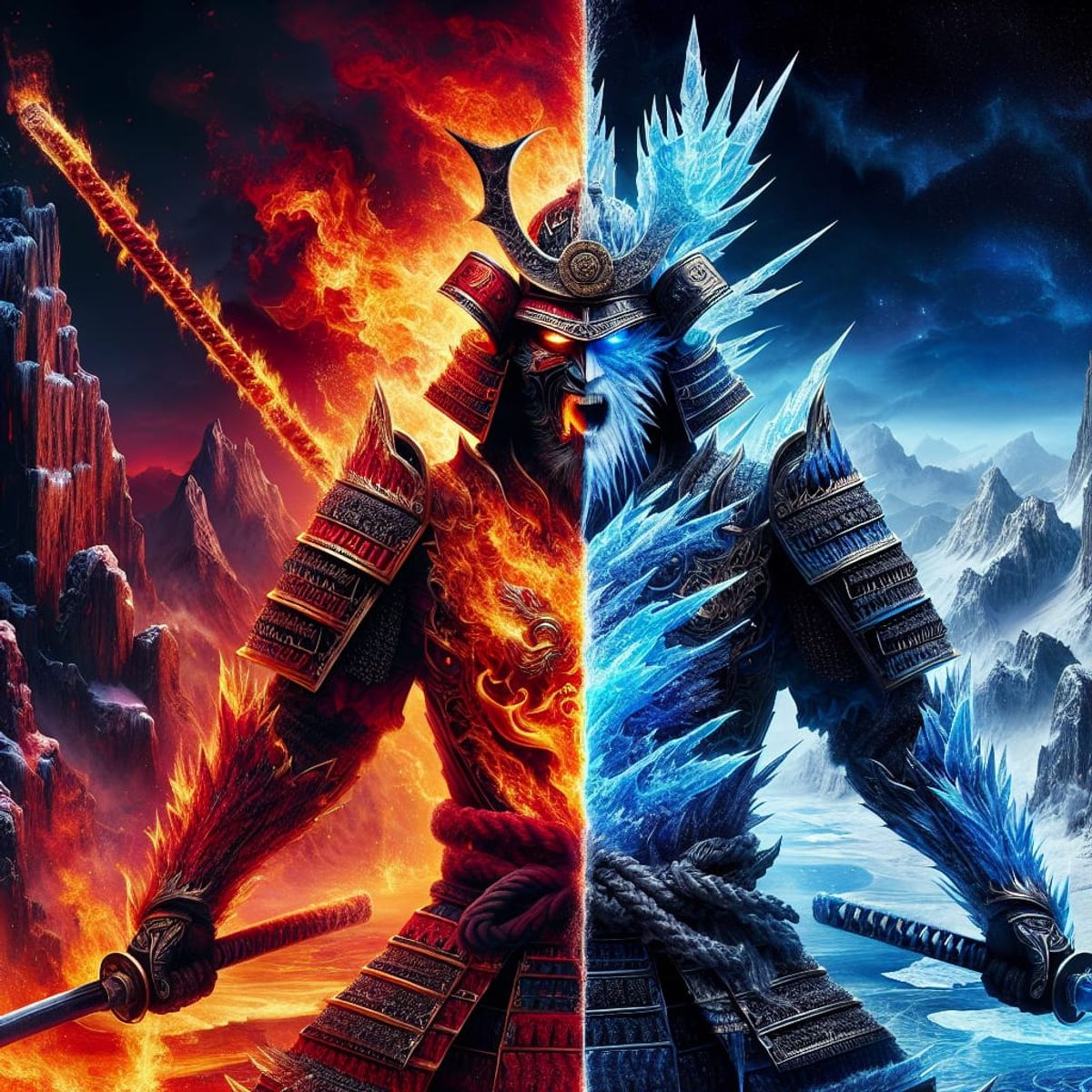 Fire and ice samurai - AI Generated Artwork - NightCafe Creator