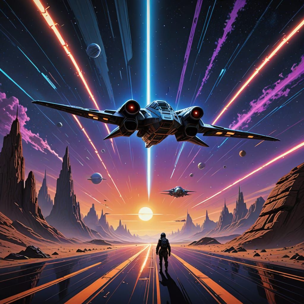 fly me to the moon - Sleek Starfighter Soars Past Twin Suns ...