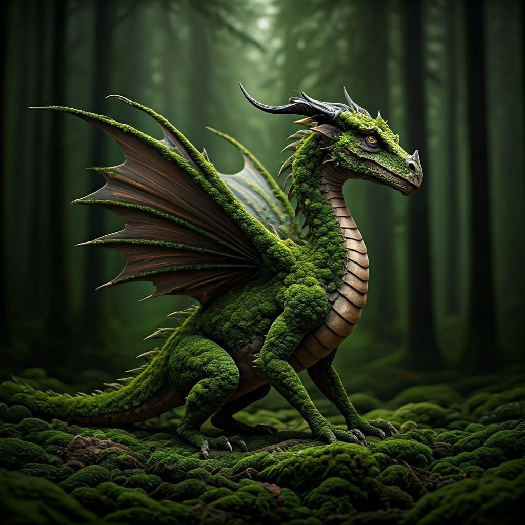 Realistic imaginary Mythical Mossy Dragon