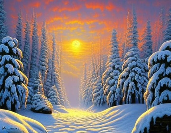 winter scene. 3d rococo stringart Whimsical moontsreaks, snowflakes ...