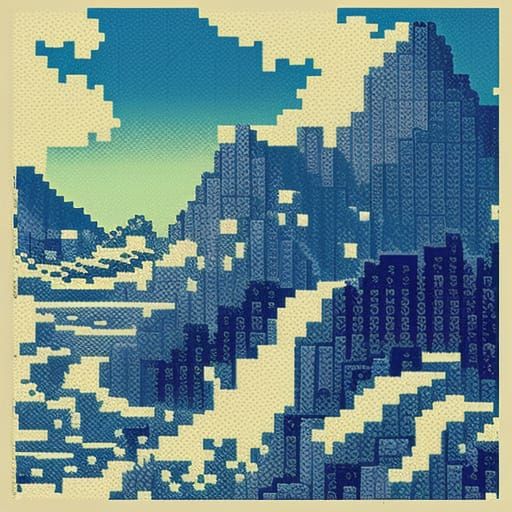 32 bit Pixel art of Waterfall and mountains mandelbrot mandelbulb ...