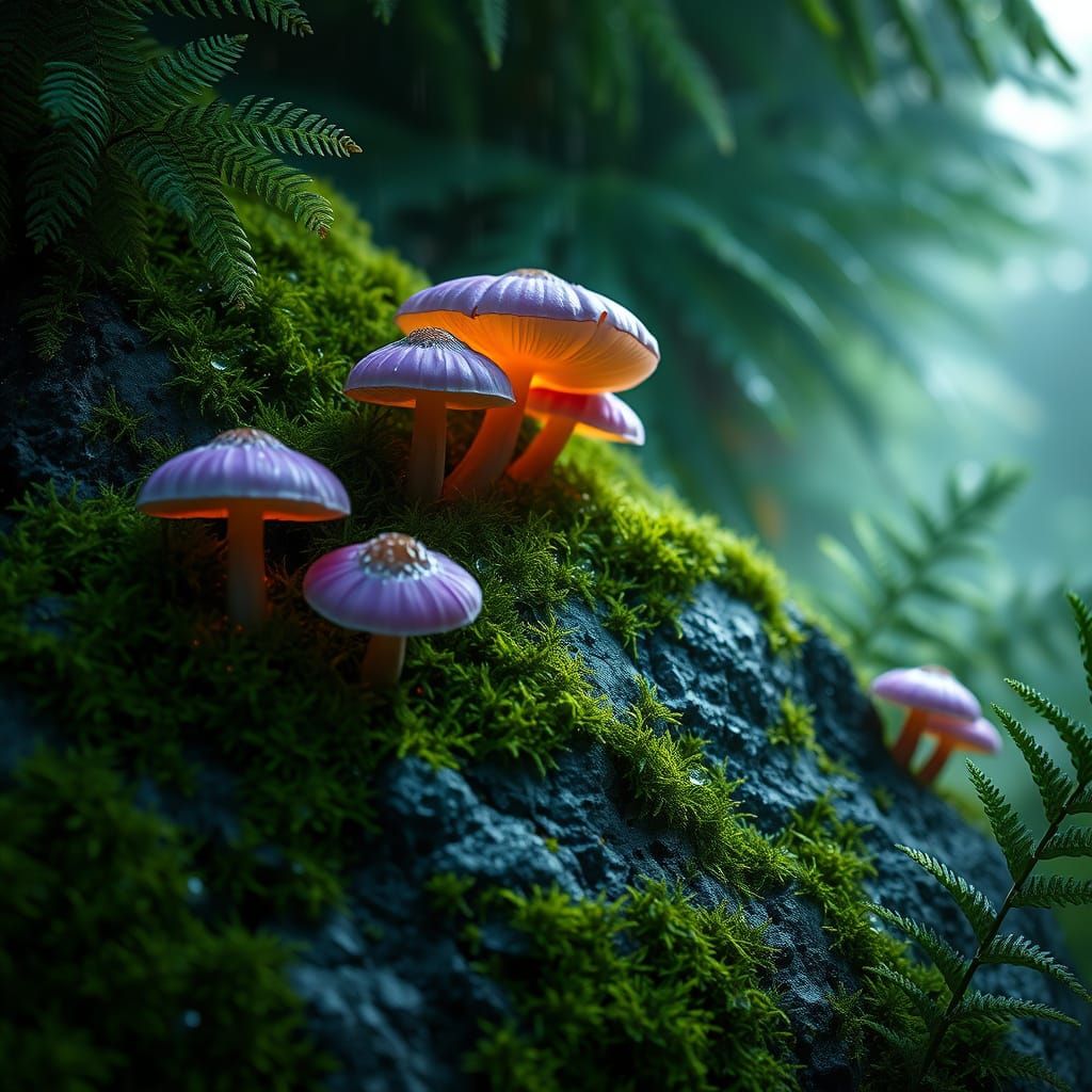 Mushrooms 3 - Ethereal Mushrooms Illuminate a Mossy Glen