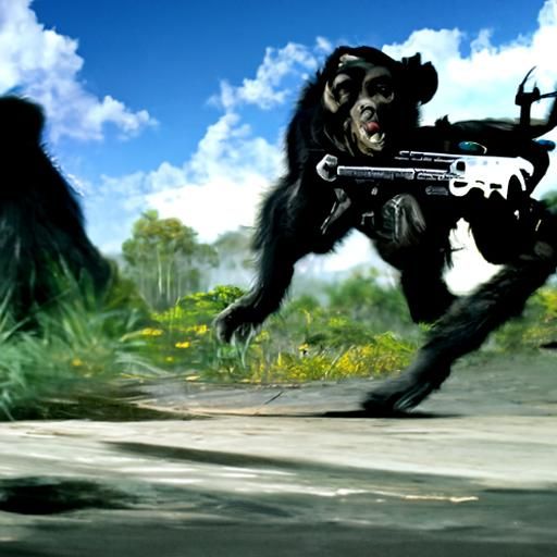 chimpanzee running with gun ・ popular.pics ・ Viewer for Reddit