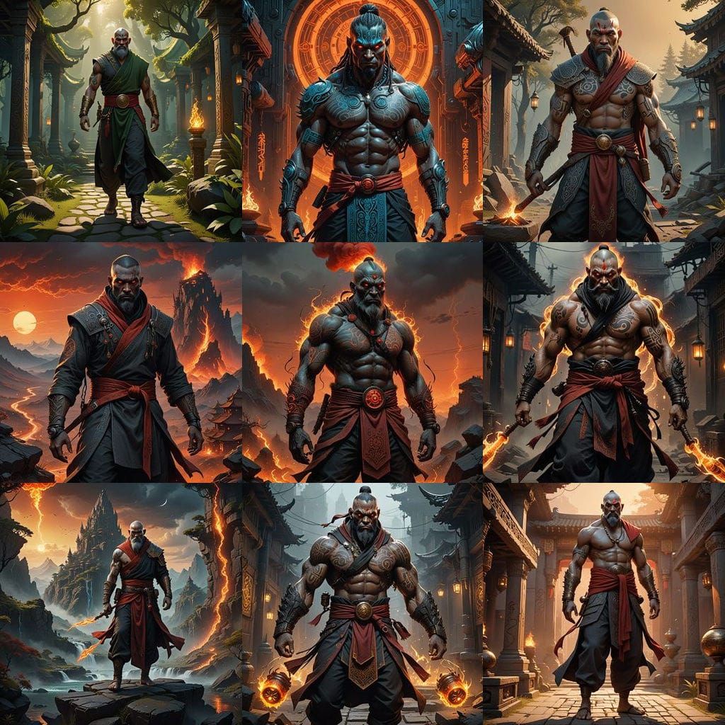 Goliath Monk in Fiery Red and Grey, with Tribal Ta... - AI Art