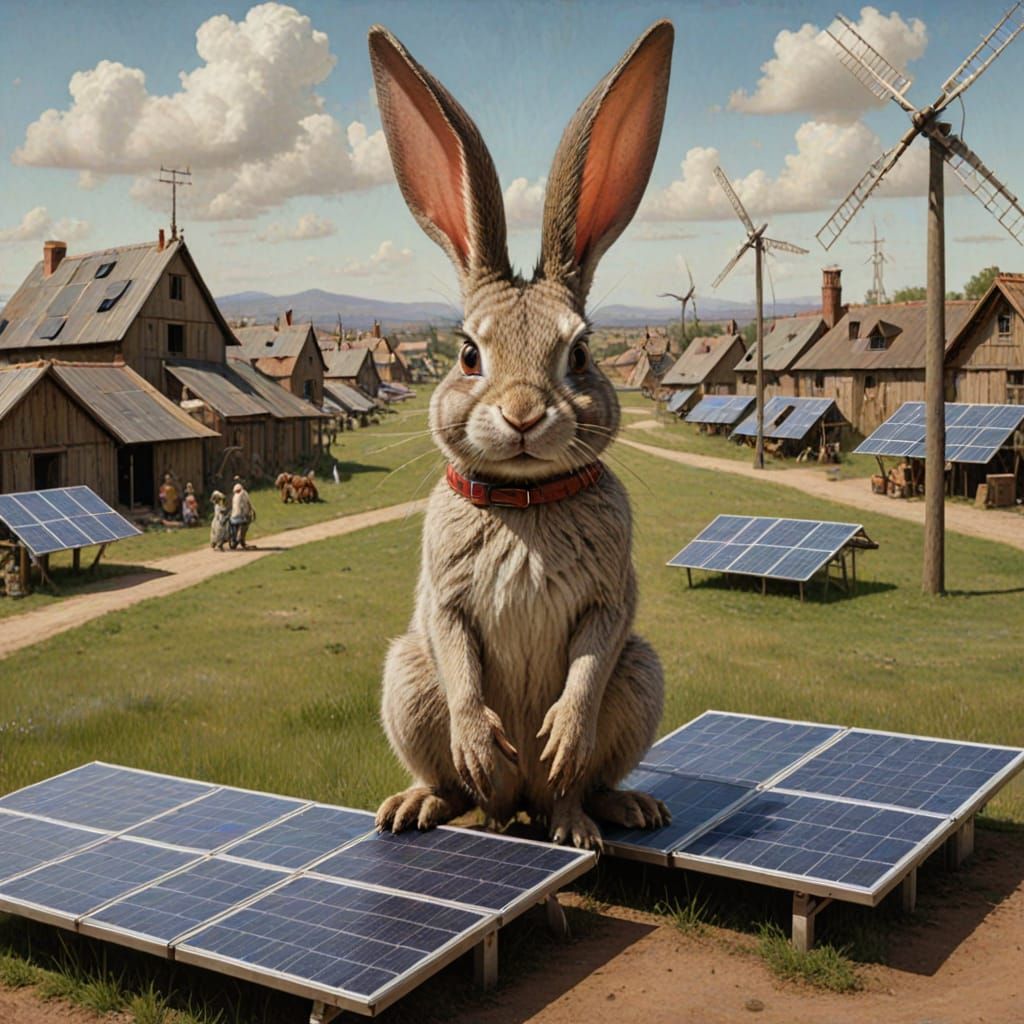 Solarpunk Utopia with Angry Rabbit and Eco-Friendl... - AI Art