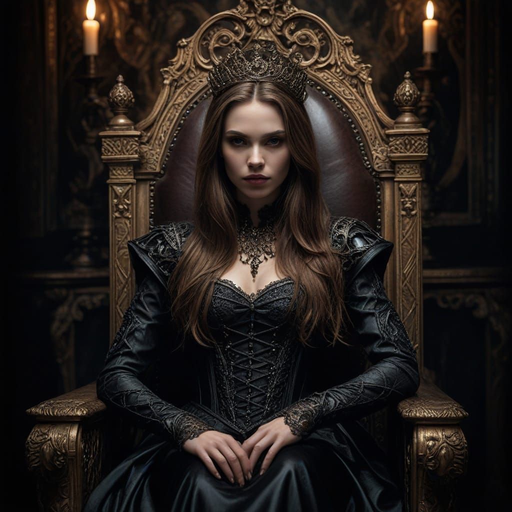 Vampire Queen in Intricate Silver and Bronze Armor - AI Art