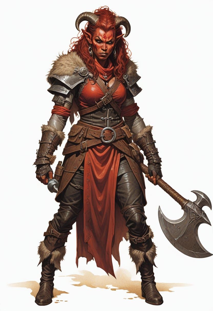 A tiefling barbarian woman - Ethereal Tiefling Barbarian Unl...