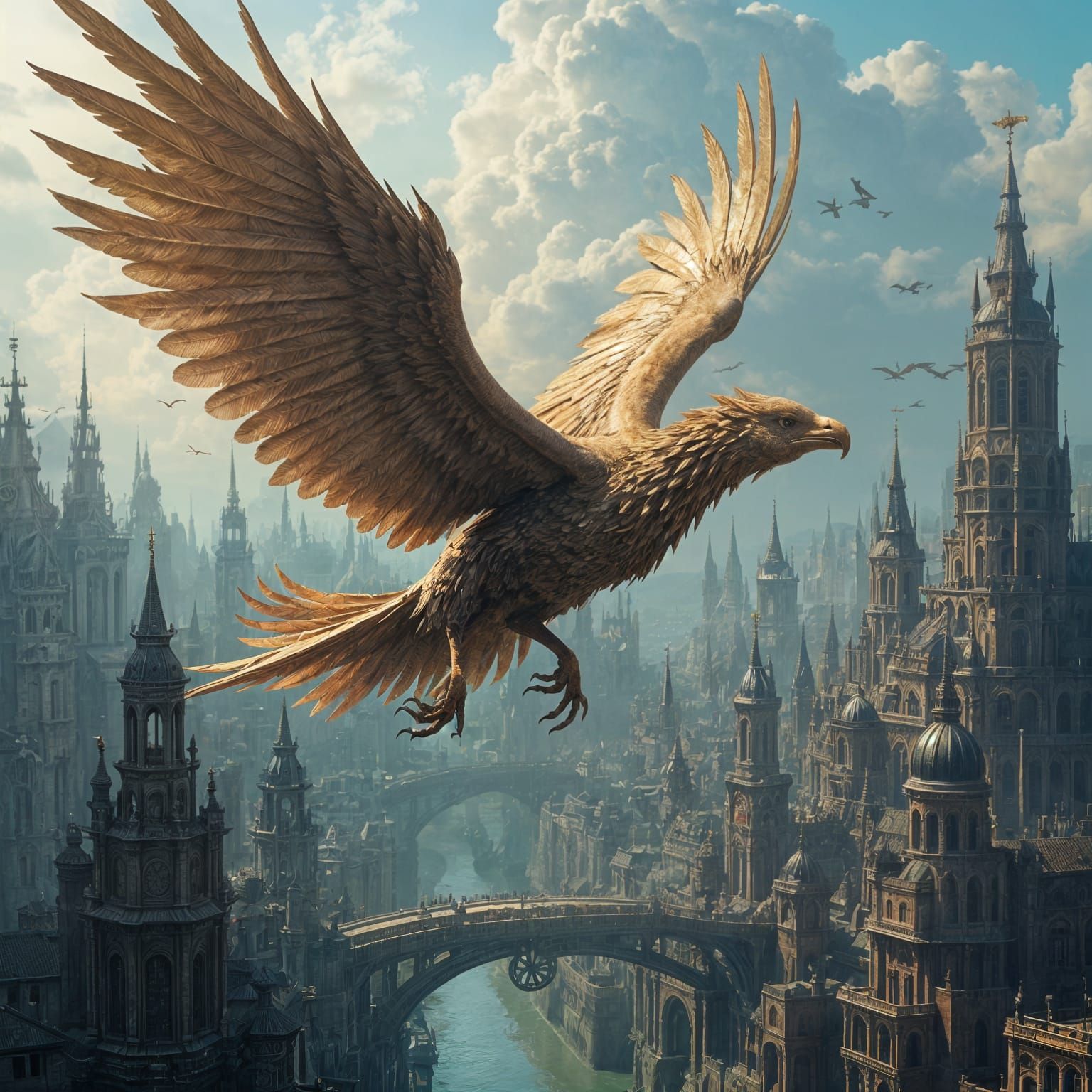 Majestic Griffin in Steampunk Metropolis - AI Art