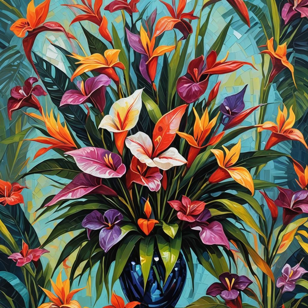 Colorful Tropical Flower Bouquet 3 - AI Generated Artwork - NightCafe ...