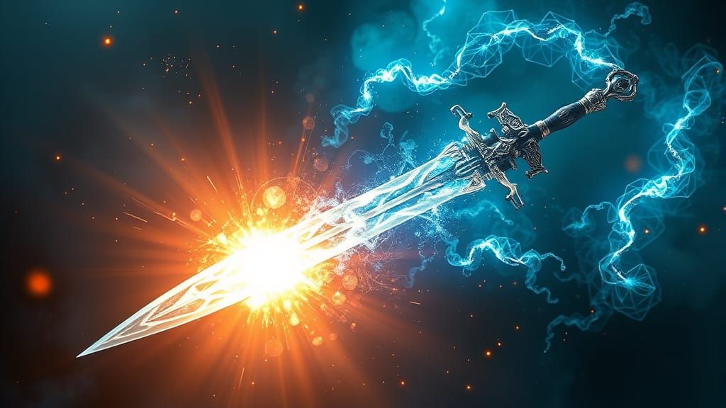 Epic Atomic Sword Unveiled in Majestic Digital Art - AI Art