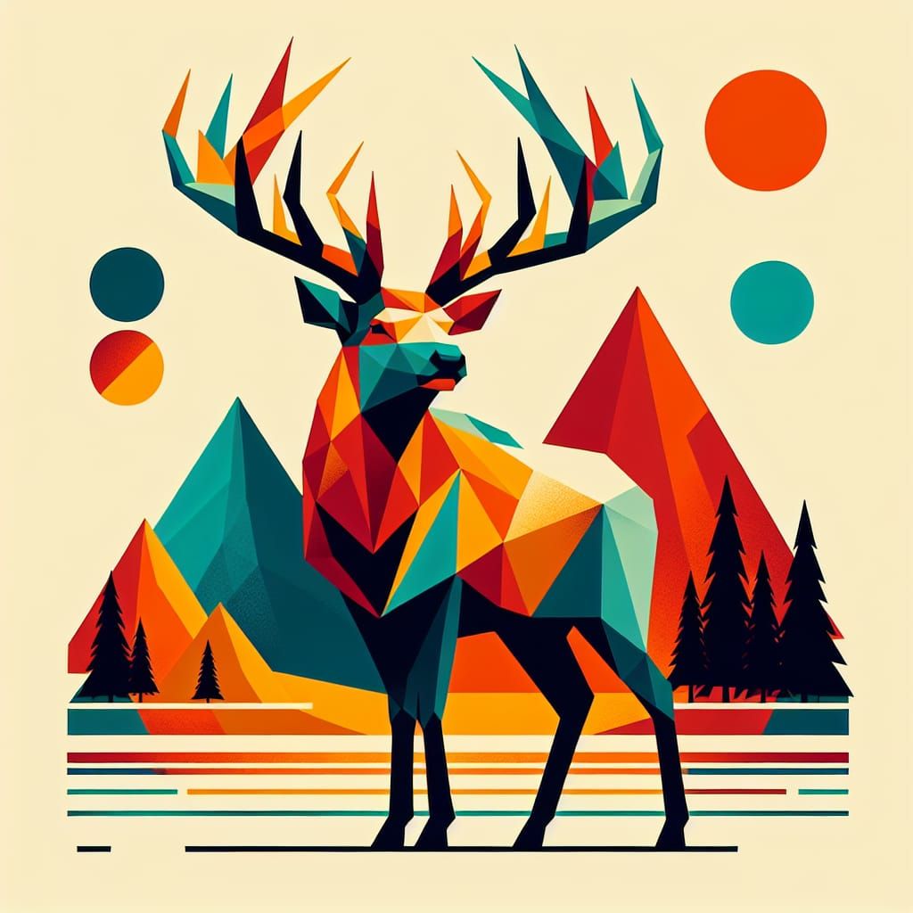 Geometric Elk - Geometric Elk in Low-Poly Art Style