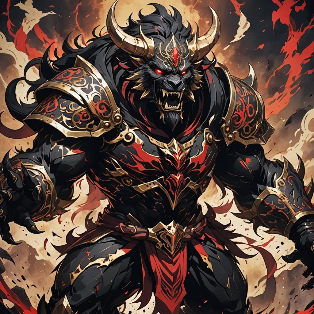 Mythic Beast Skoll niji art style, black red gold - AI Generated ...