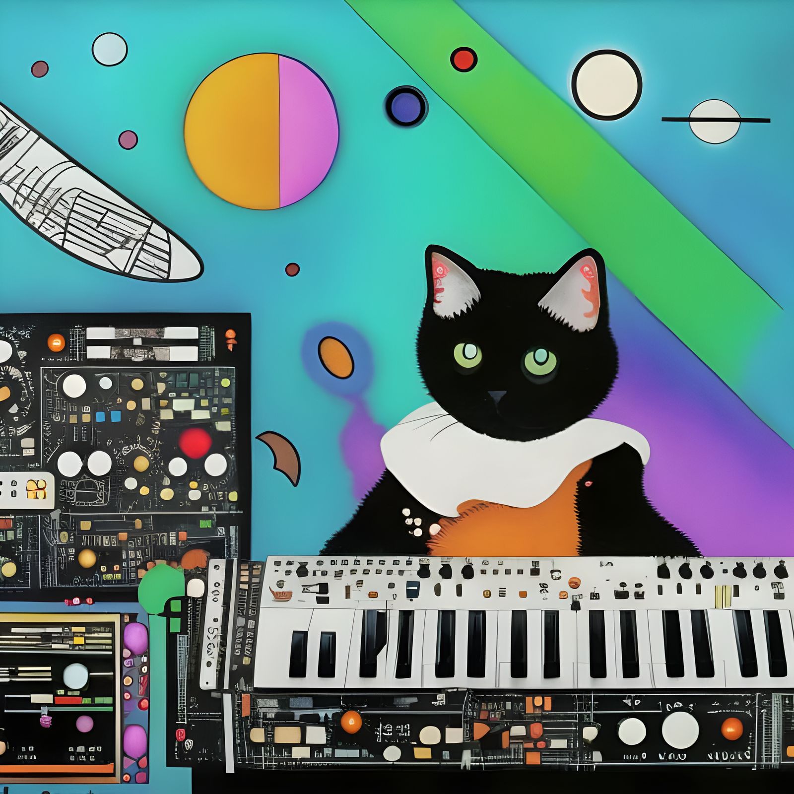 Synth cat playing a modular synth in space Kandinsky - AI Generated ...