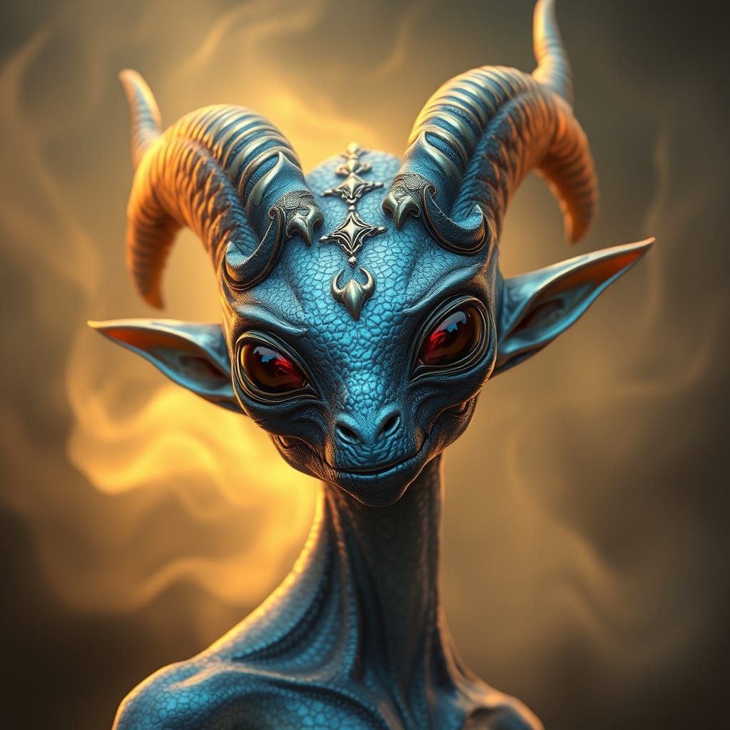 Ethereal Alien with Shimmering Blue Skin and Pierc... - AI Art