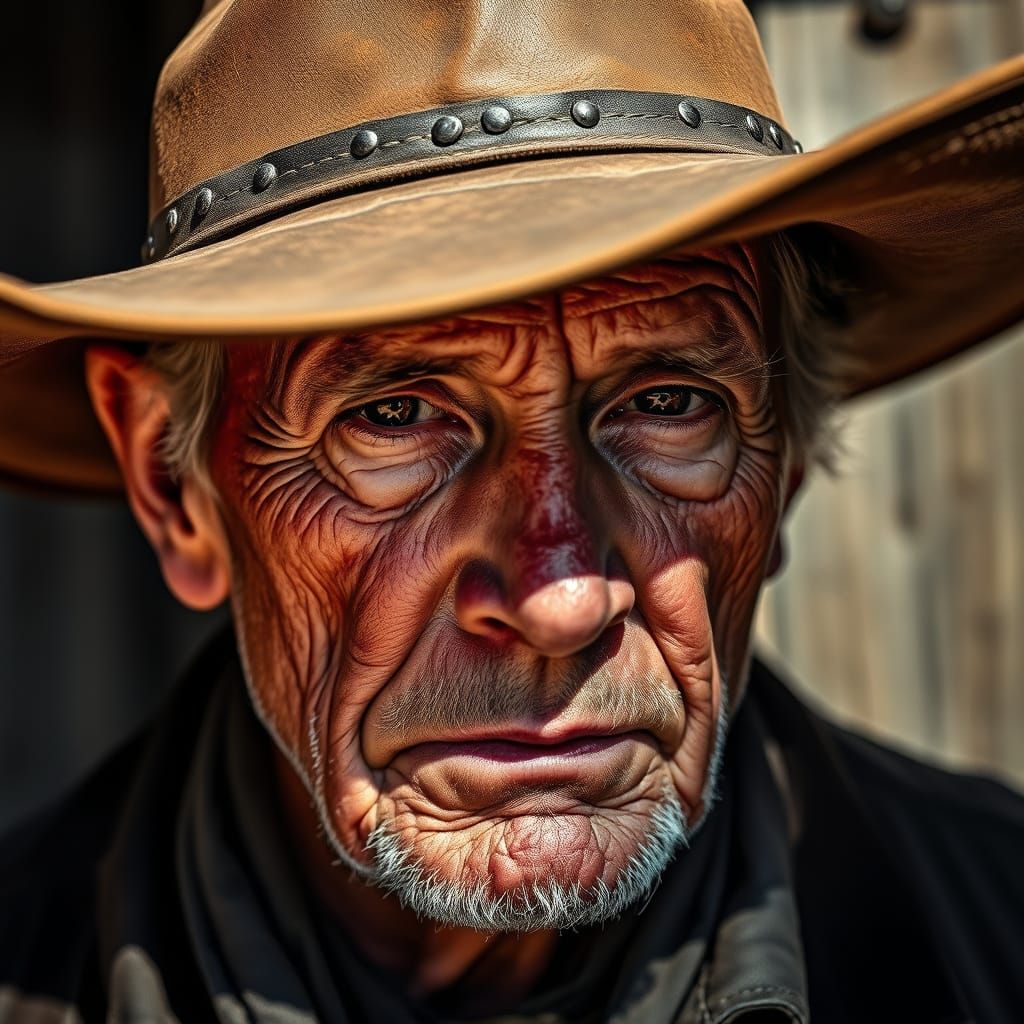 Weathered Cowboy Portrait - Weathered Cowboy Portrait in Cla...