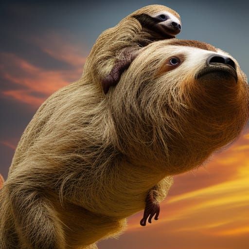 Prehistoric sloth riding an angel up to heaven - AI Generated Artwork ...
