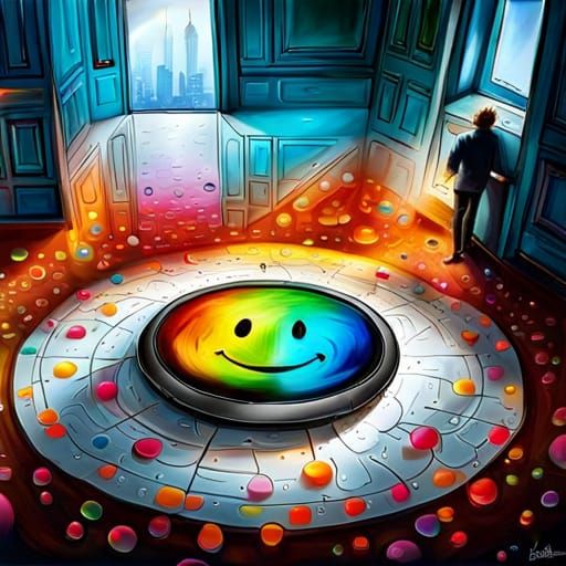 ROOMBA with smiley face painting floor beautifully with colorful ...