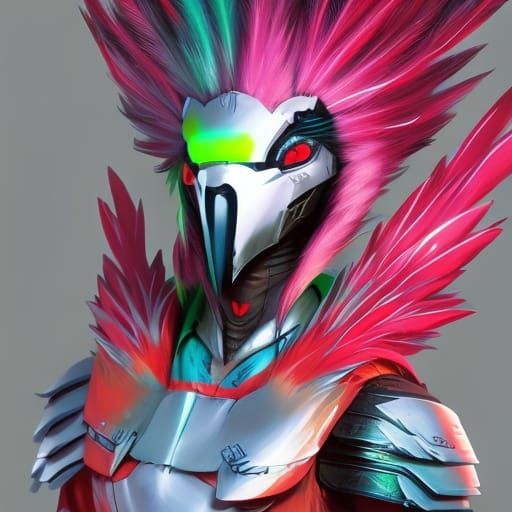 cyberpunk, parrot, humanoid, cyber, punk, bird, wings, feathers ...