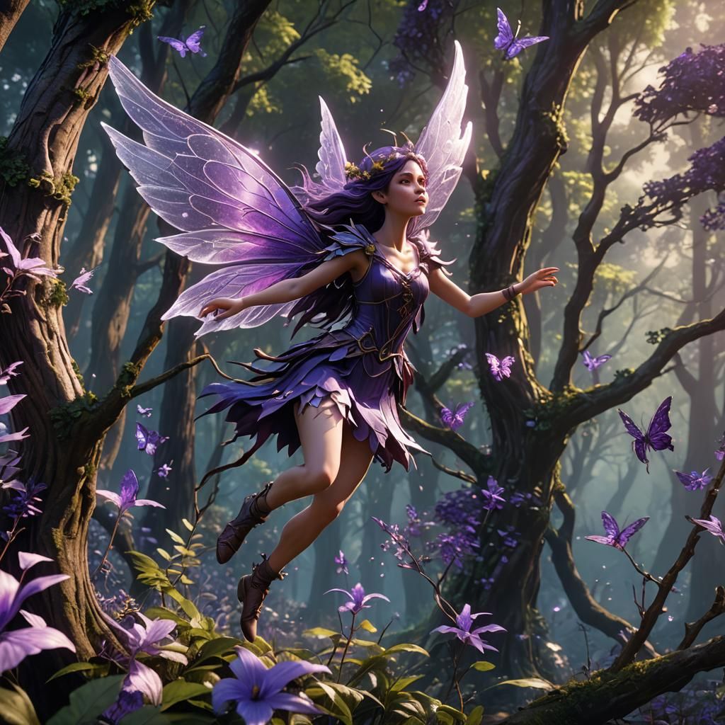 Purple forest Fairy in flight - AI Generated Artwork - NightCafe Creator