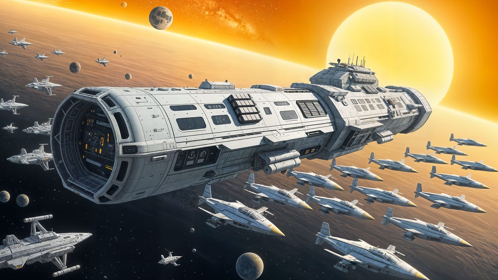 A large, modular spacecraft designed for deep-space missions, featuring ...