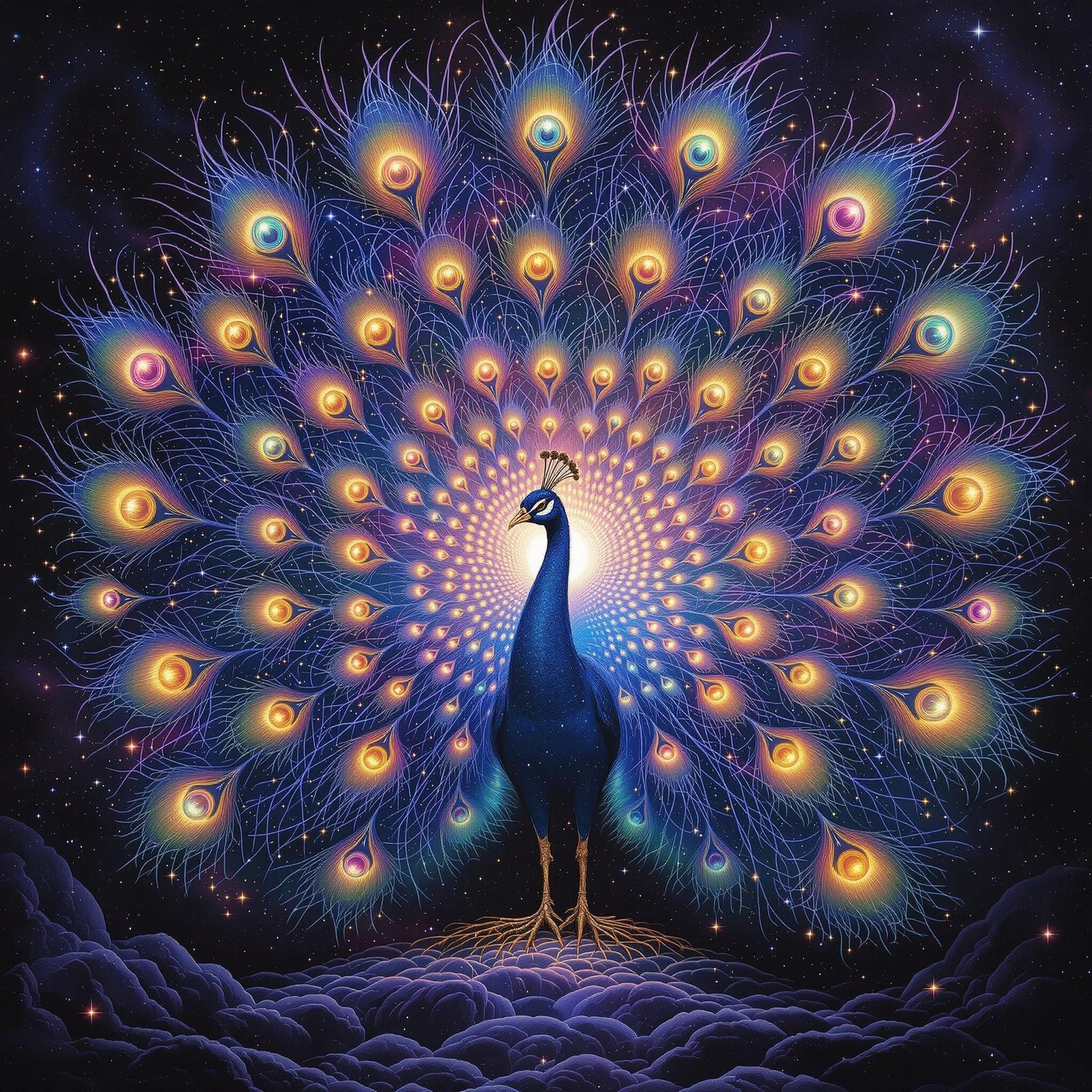 Otherworldly Peacock - Celestial Peacock Unfolds Cosmic Maje...