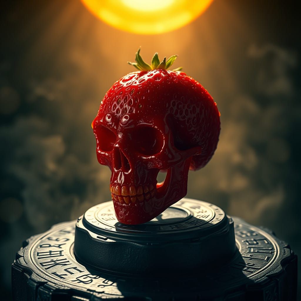 Strawberry Skull - Dramatic Strawberry Skull in Vibrant, Go...