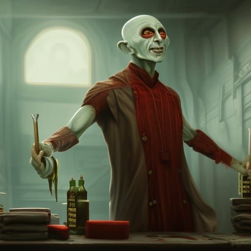 Count Orlok the phlebotomist, drawing blood at a blood bank - AI ...